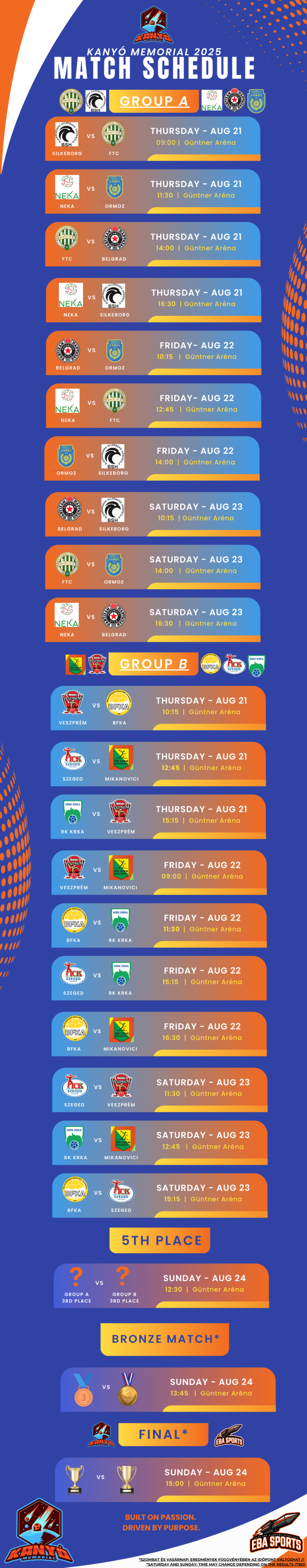 SCHEDULE // MENETREND - Kanyó Memorial